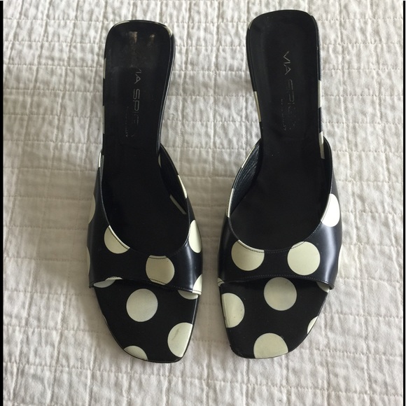 Via Spiga | Shoes | Via Spiga Black White Polka Dot Kitten Heel Mule | Poshmark